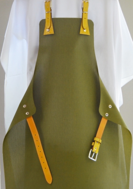 PES + PVC fabric apron with Ostrich foot leather hand-stitched straps ...